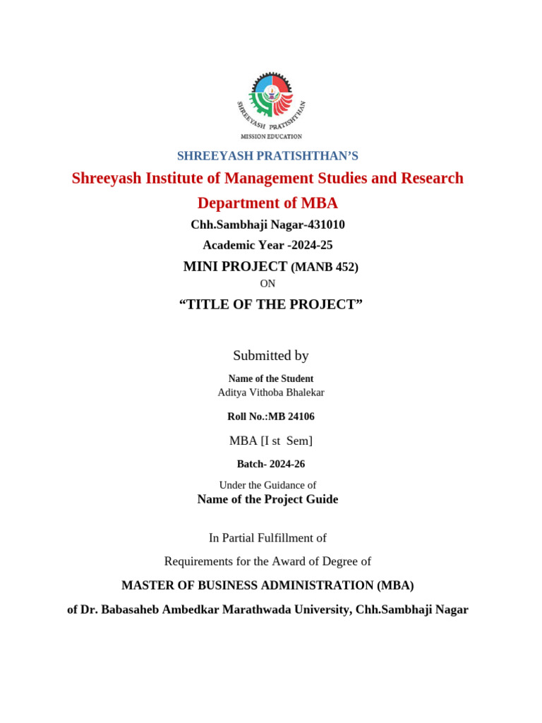 MBA Mini Project Report 2024-25 | PDF | Methodology | Academic Degree