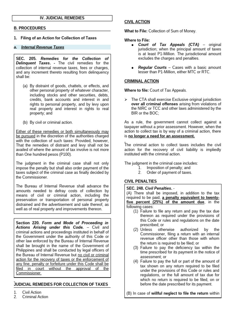 Judicial Remedies for Tax Collection | PDF | Statute Of Limitations | Taxes