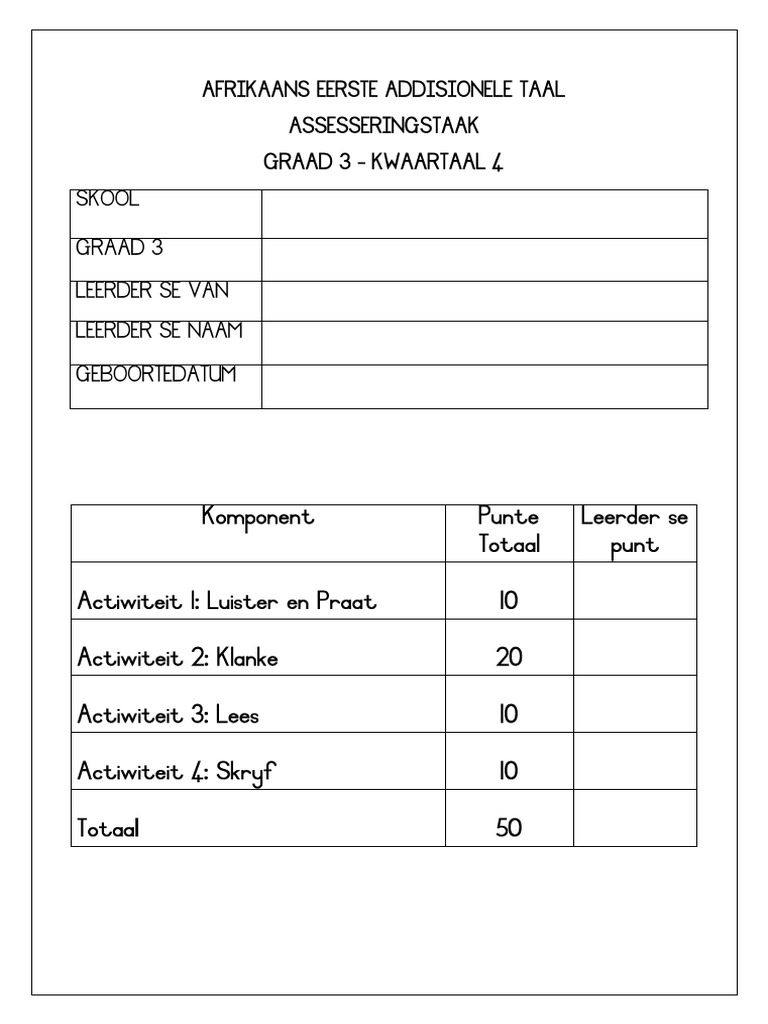 Afal Term 4 Grade 3 Assessment Task | PDF