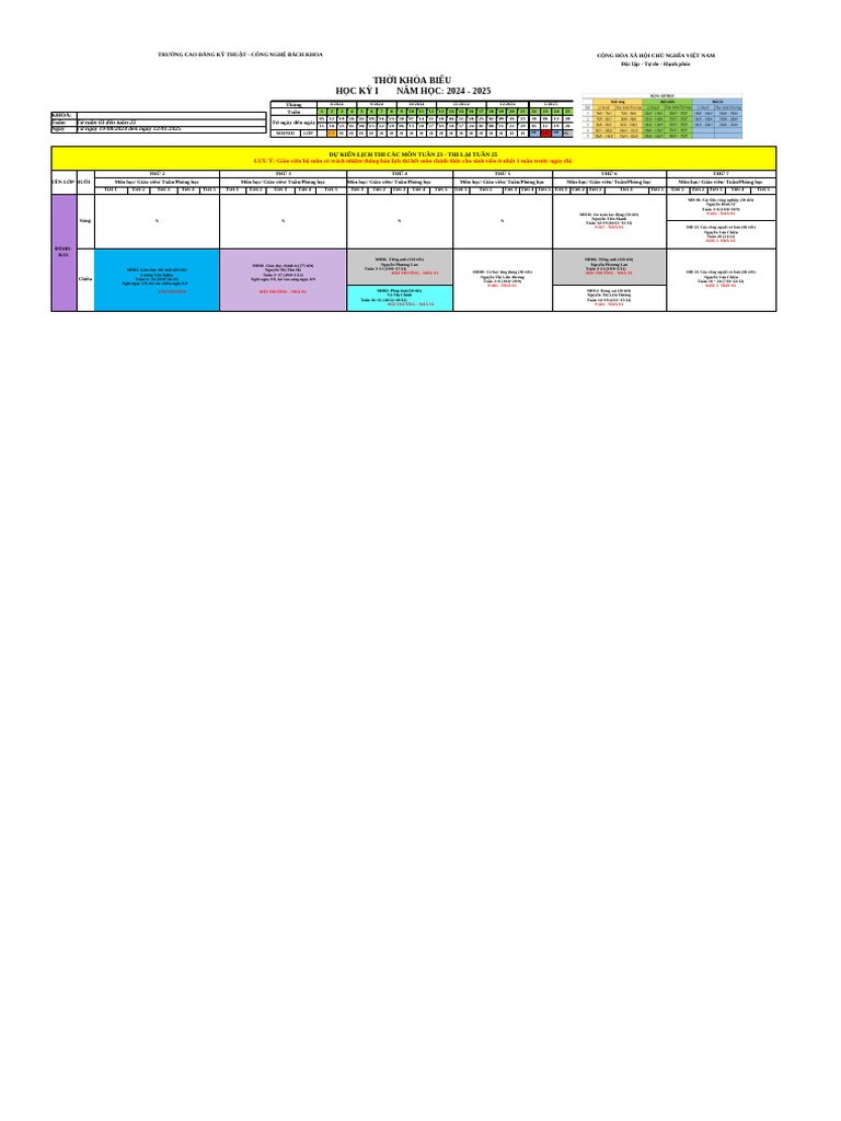 Tkb Lớp Cđ Cơ Điện Tử Đt601- k15 | PDF