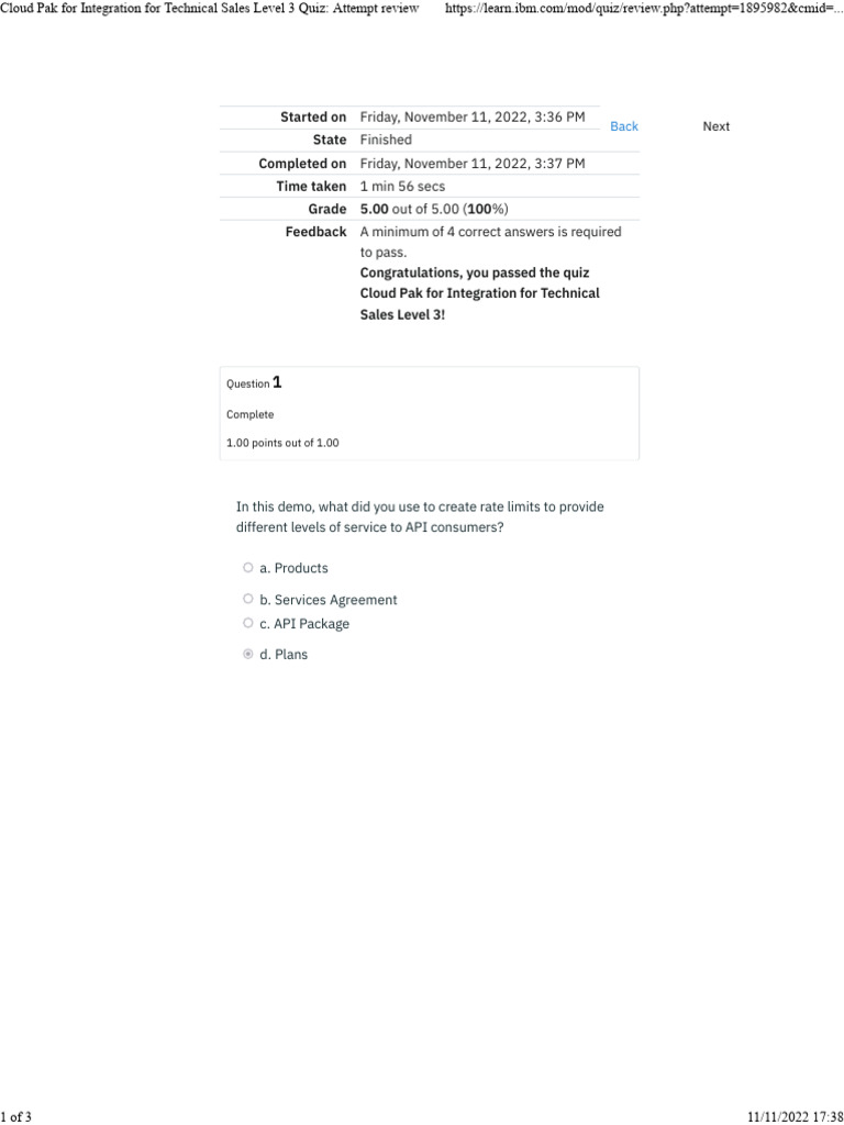 Cloud Pak For Integration For Technical Sales Level 3 Quiz Attempt Review PDF | PDF | Computing ...