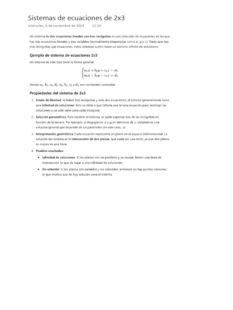 Sistemas de Ecuaciones de 2x3 | PDF