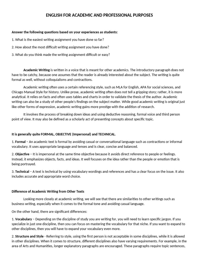 English For Academic and Professional Purposes 1 | PDF | Essays | Human Communication
