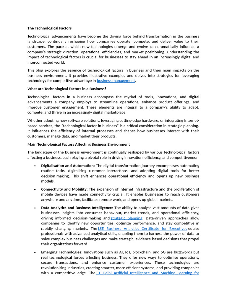 The Technological Factors | PDF | Innovation | Sustainability