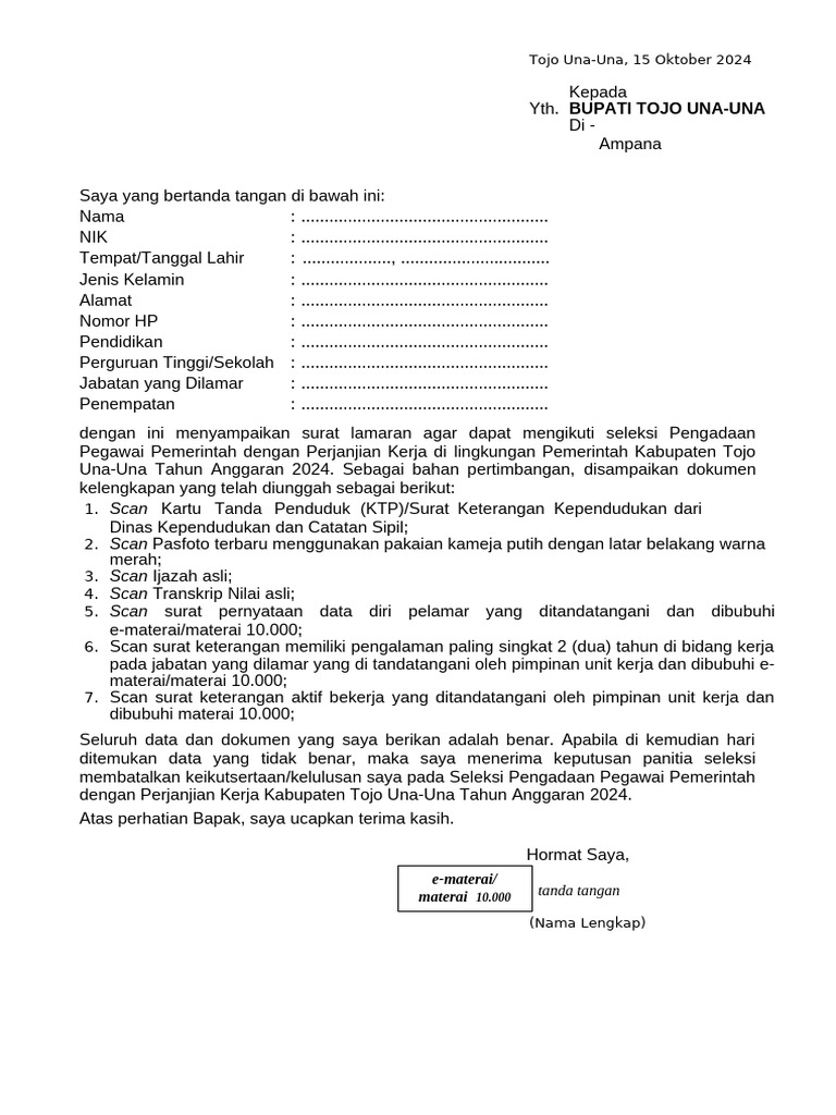 Lampiran III Surat Lamaran PPPK | PDF