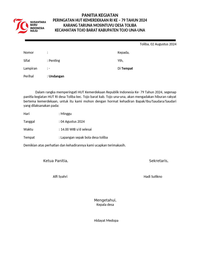 Contoh Surat Undangan 17 AGustus KTM 1 | PDF