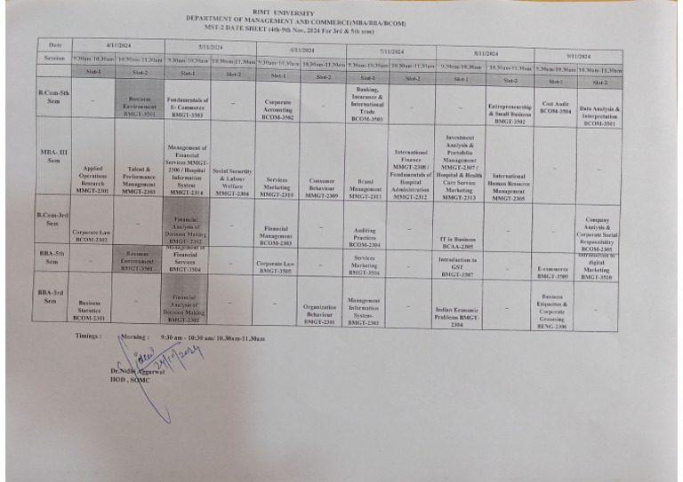 MST-2 Date Sheet | PDF