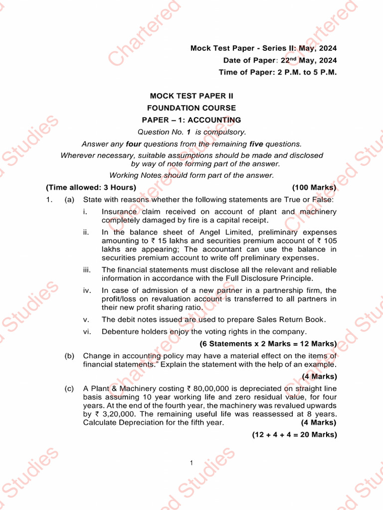 CA Foundation PAPER - 1 ACCOUNTING MTP Series 2 Question Paper For | PDF