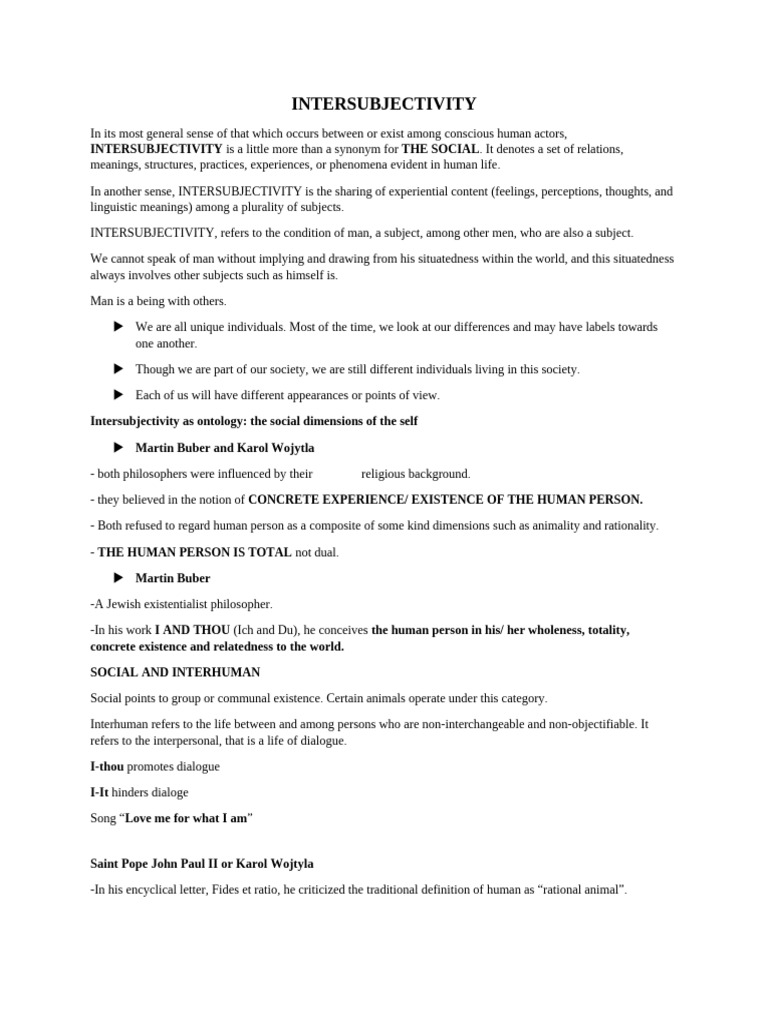 INTERSUBJECTIVITY | PDF | Existence | Self