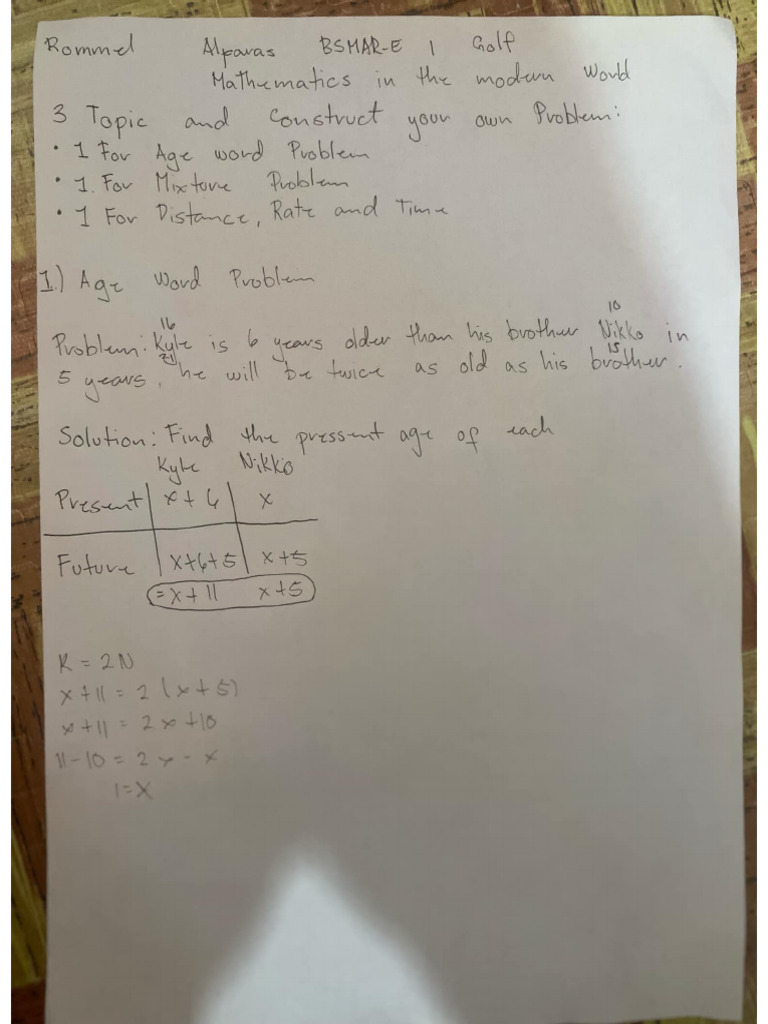 Age Mixture And Distance Rate And Speed Problem Pdf 7236