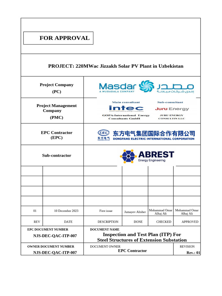 Steel Structure Inspection Plan | PDF | Welding | Construction