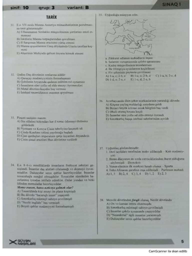 TARİX-Sənan Qurbanov 10-Cu Sinif 3 Cü Qrup | PDF