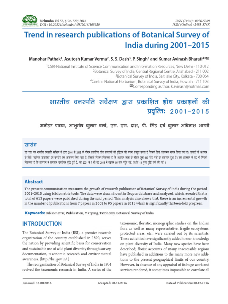 Trend in Research Publications of Botanical Survey of India During 2001 ...
