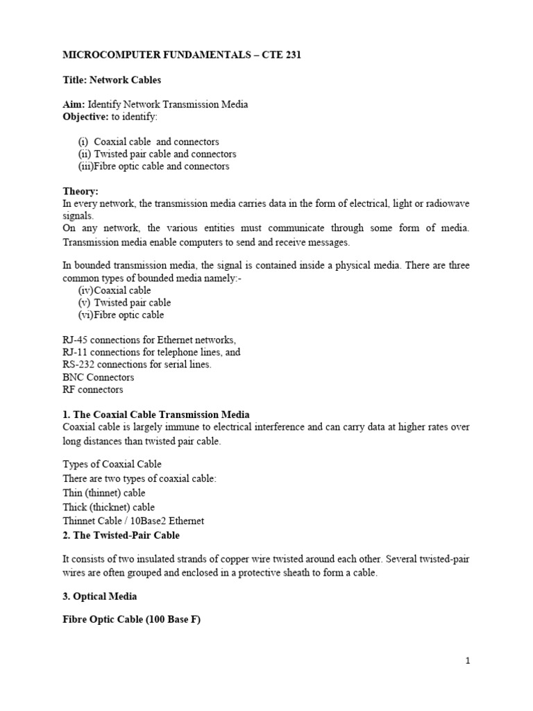CTE 231 PRACTICAL 03 - Network Cables | PDF | Technology & Engineering