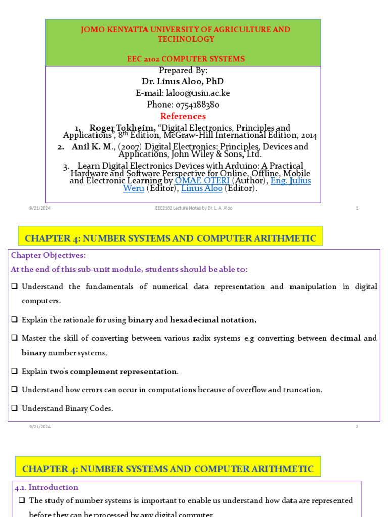 Number Systems & Computer Arithmetic | PDF | Arithmetic | Numbers