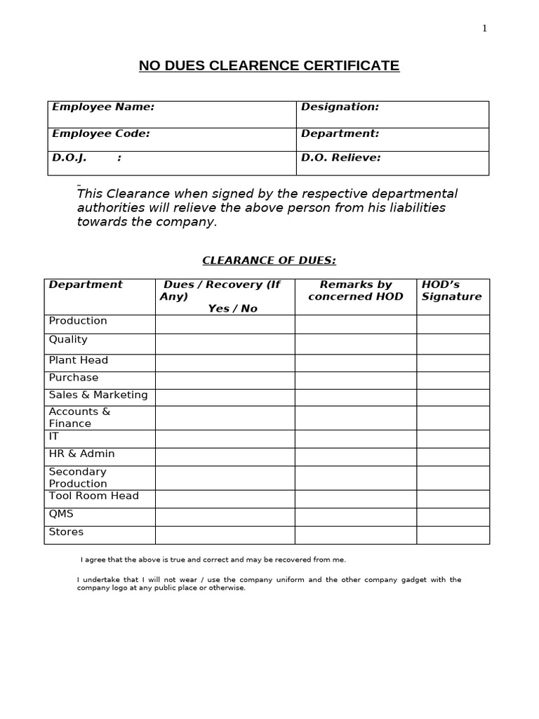 HR-PF-25No Due Clearance Certificate Rev 00 | PDF
