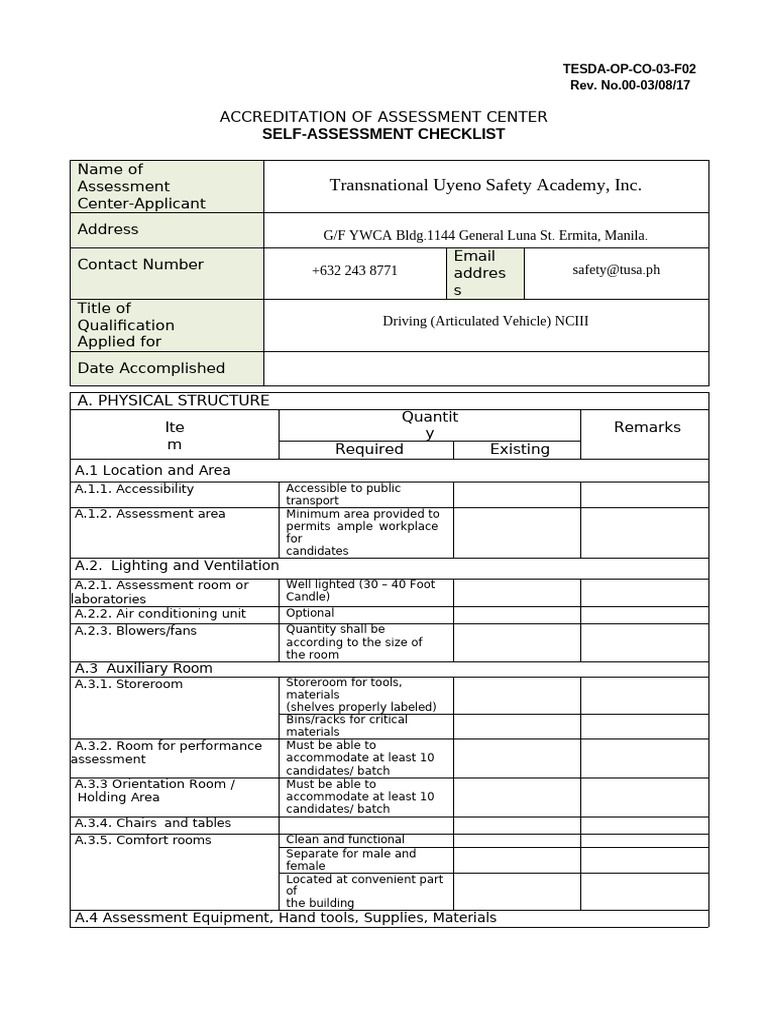 Self Assessment Checklist f02 | PDF