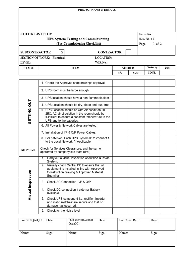 Check List For UPS System Pre Commissioning | PDF | Power Inverter ...