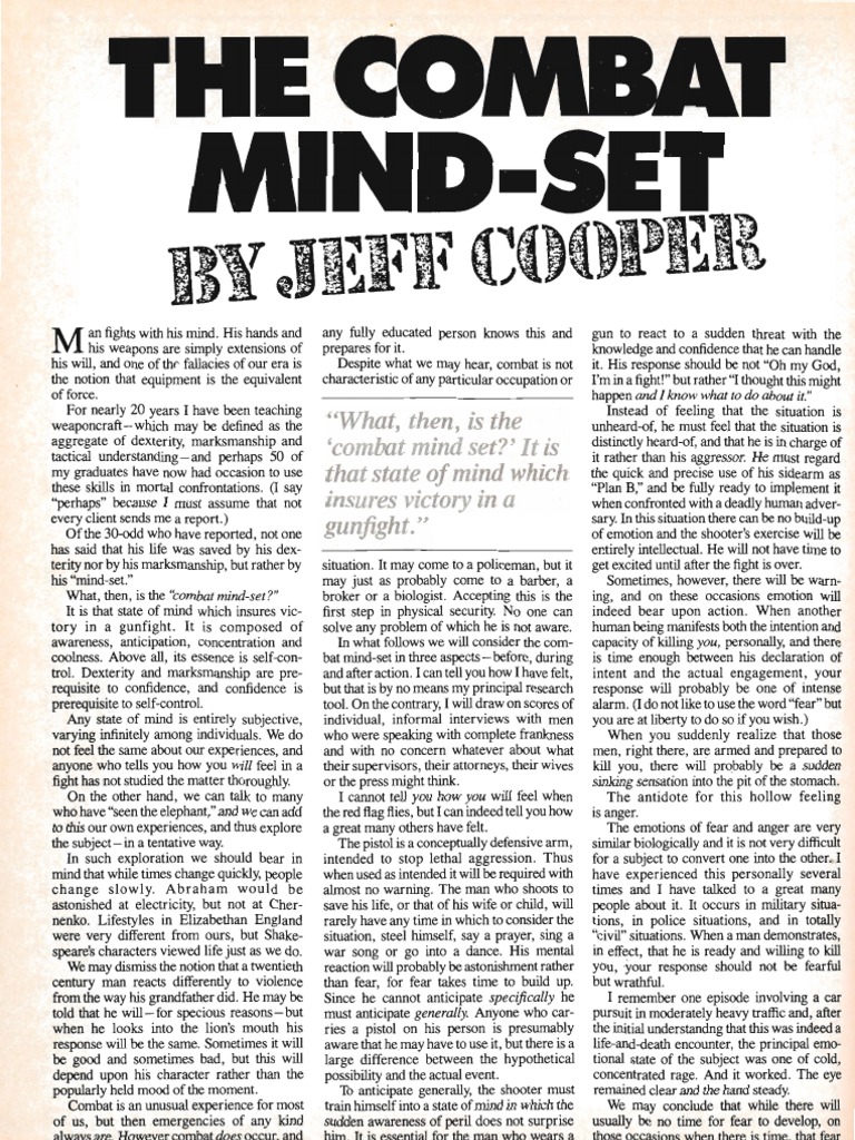 The Combat Mindset by Col Jeff Cooper | PDF | Anger | Mindset