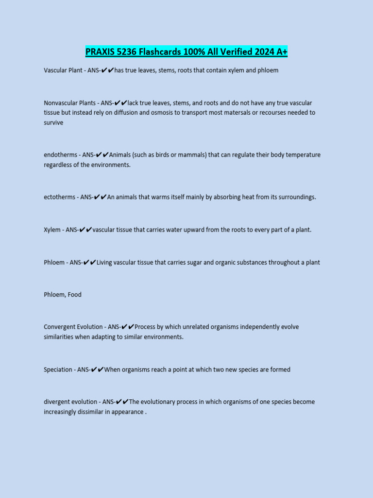 PRAXIS 5236 Flashcards 100% All Verified 2024 A+ | PDF | Rna | Dna