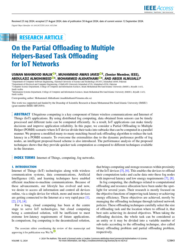 On The Partial Offloading To Multiple Helpers-Based Task Offloading For IoT Networks | PDF ...