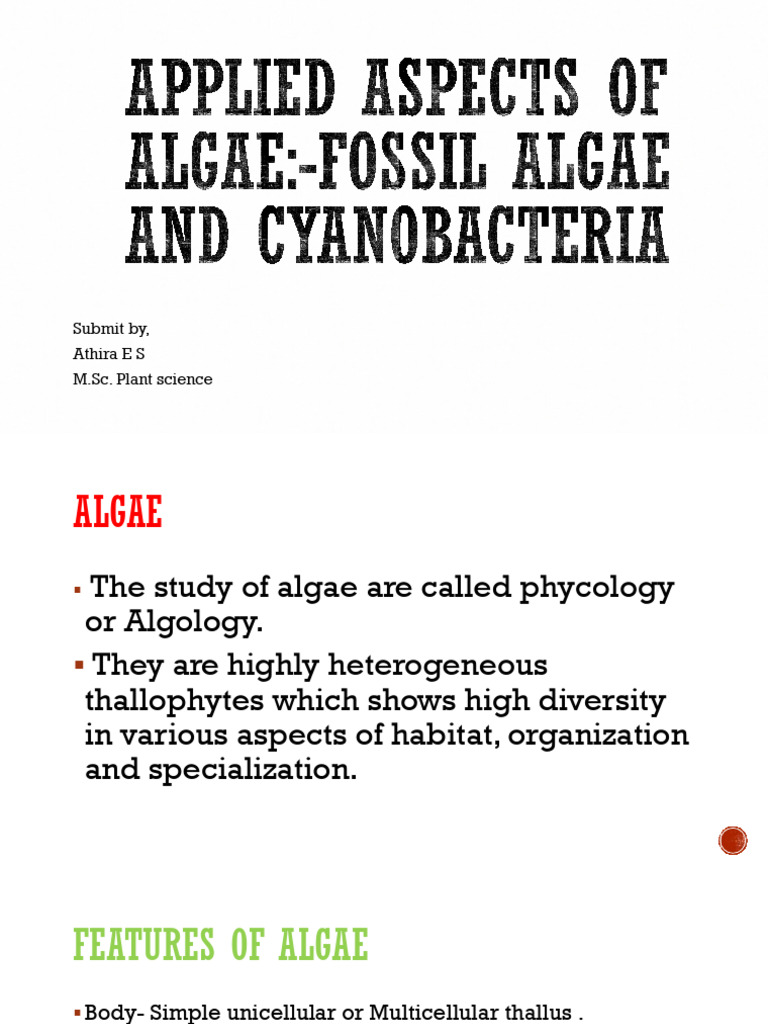 Applied Aspects of Algae:-Fossil Algae and Cyanobacteria: Submit By, Athira E S M.Sc. Plant ...