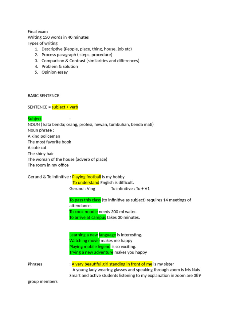Basic Sentence | PDF | Verb | Subject (Grammar)