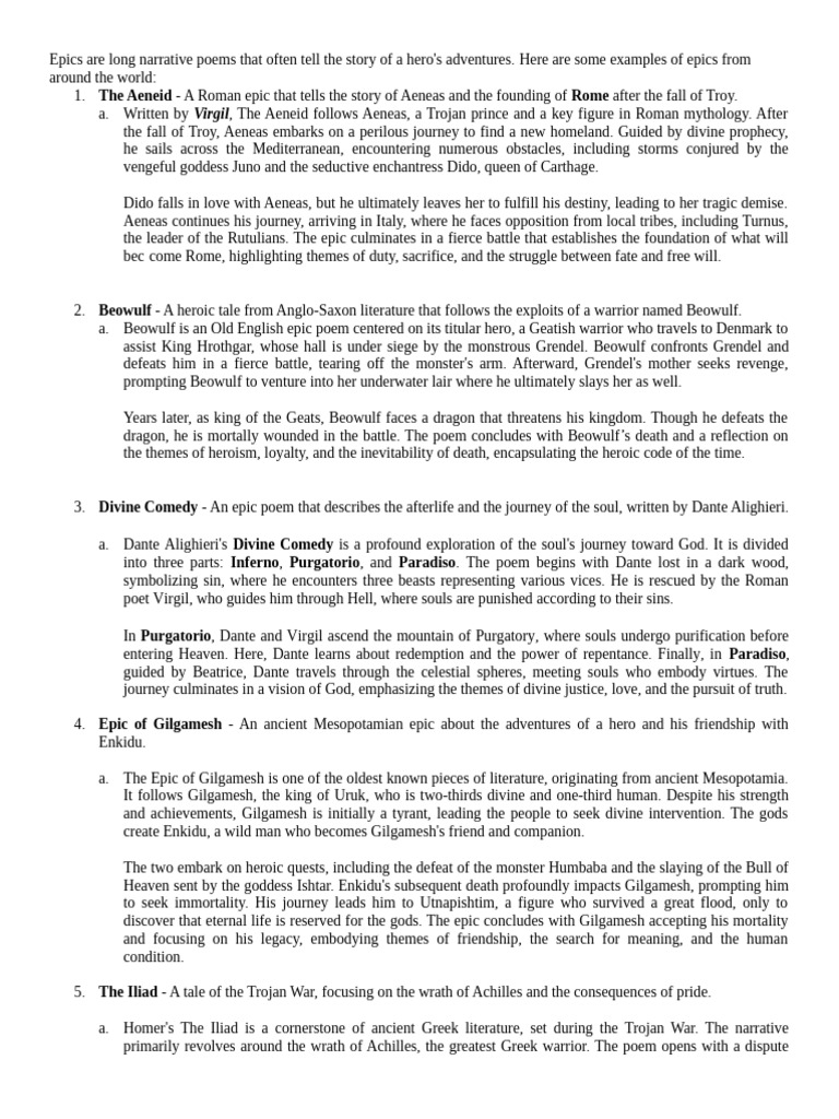 Overview of World Epics | PDF | Divine Comedy | Achilles