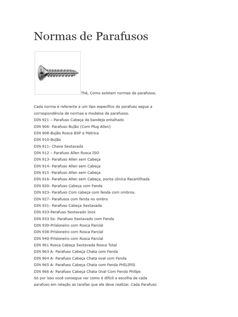 Normas de Parafusos | PDF | Parafuso | Ferramentas de corte