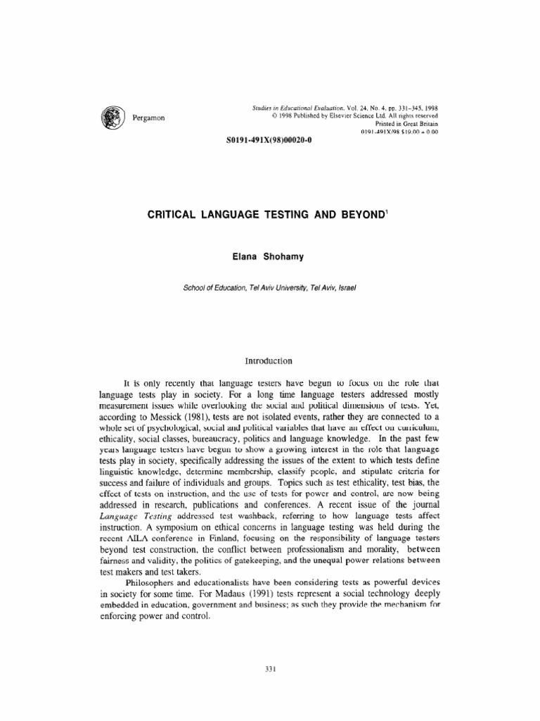 Critical Language Testing and Beyond | PDF | Teachers | Curriculum