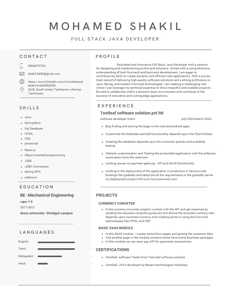 MOHAMED_JAVA_RESUME | PDF | Java (Programming Language) | World Wide Web