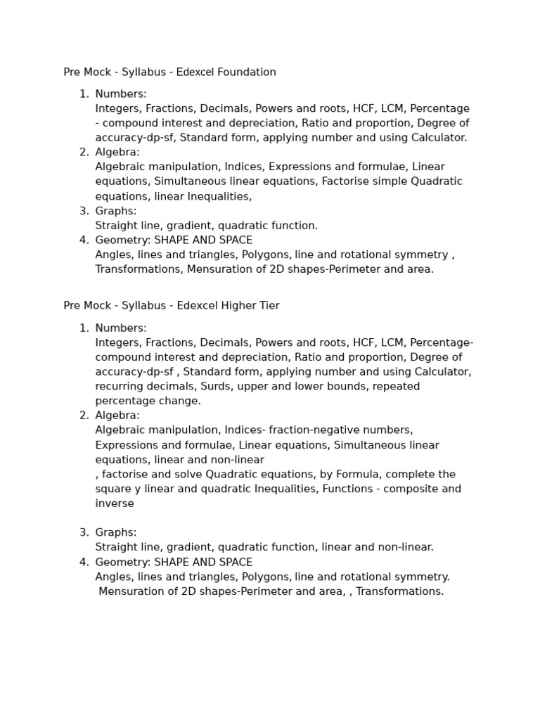 Yr-11 Pre Mock - Topics | PDF