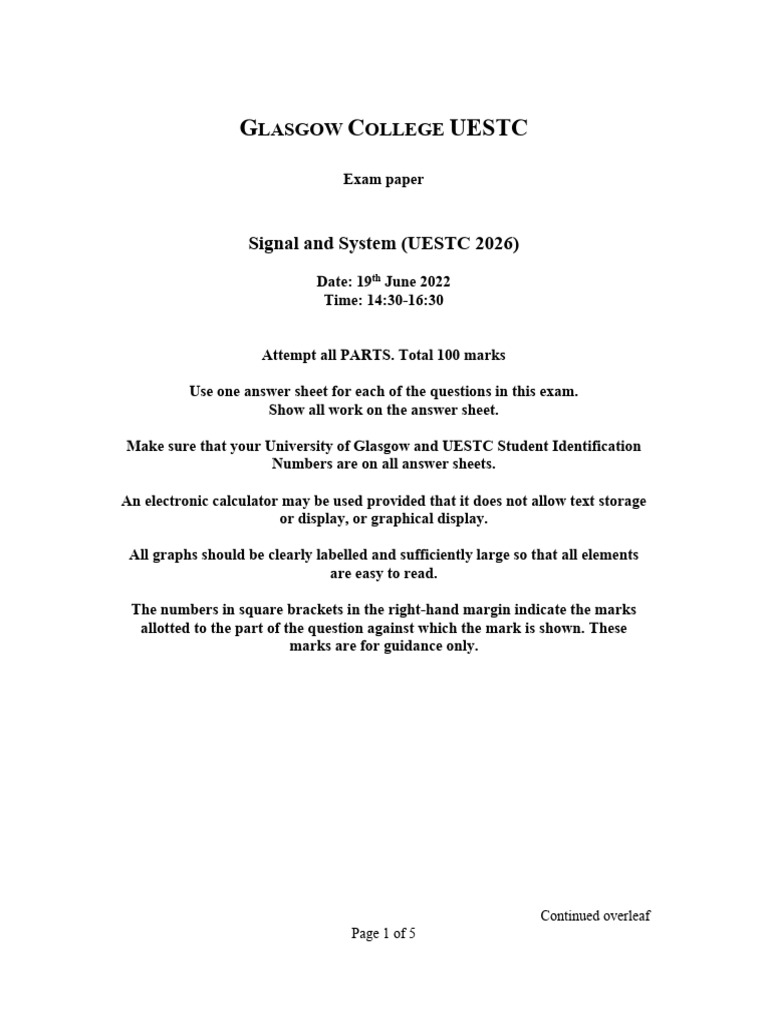 Signal and System Exam Paper 2022 | PDF | Applied Mathematics | Computer Engineering