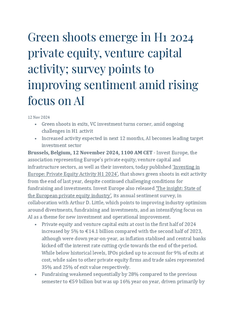 Green Shoots Emerge in H1 2024 Private Equity | PDF | Venture Capital ...