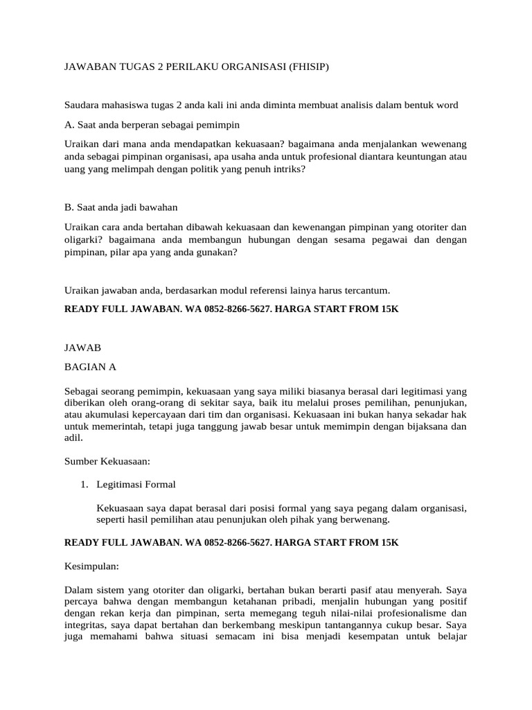 Jawaban Tugas 2 Perilaku Organisasi | PDF