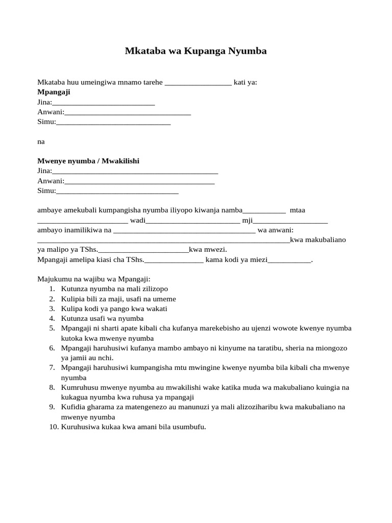 Mkataba Wa Upangishaji | PDF