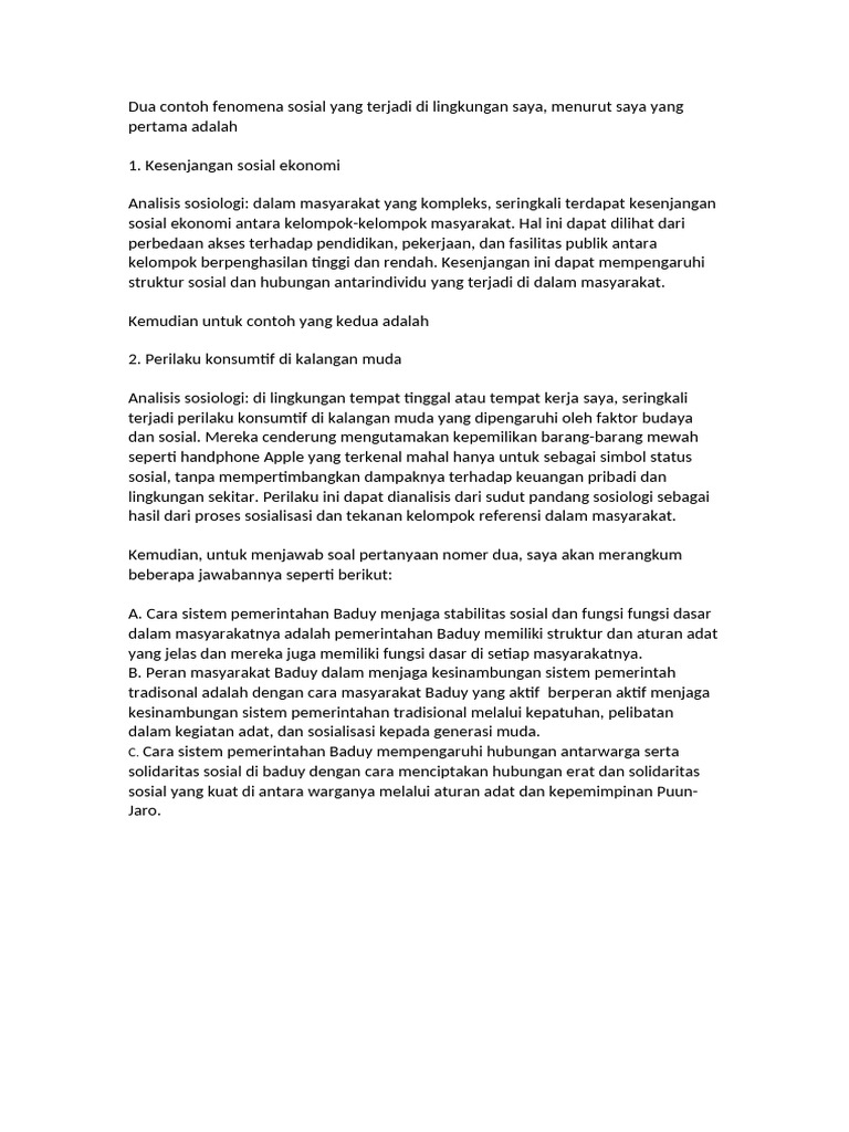 Dua Contoh Fenomena Sosial Yang Terjadi Di Lingkungan | PDF