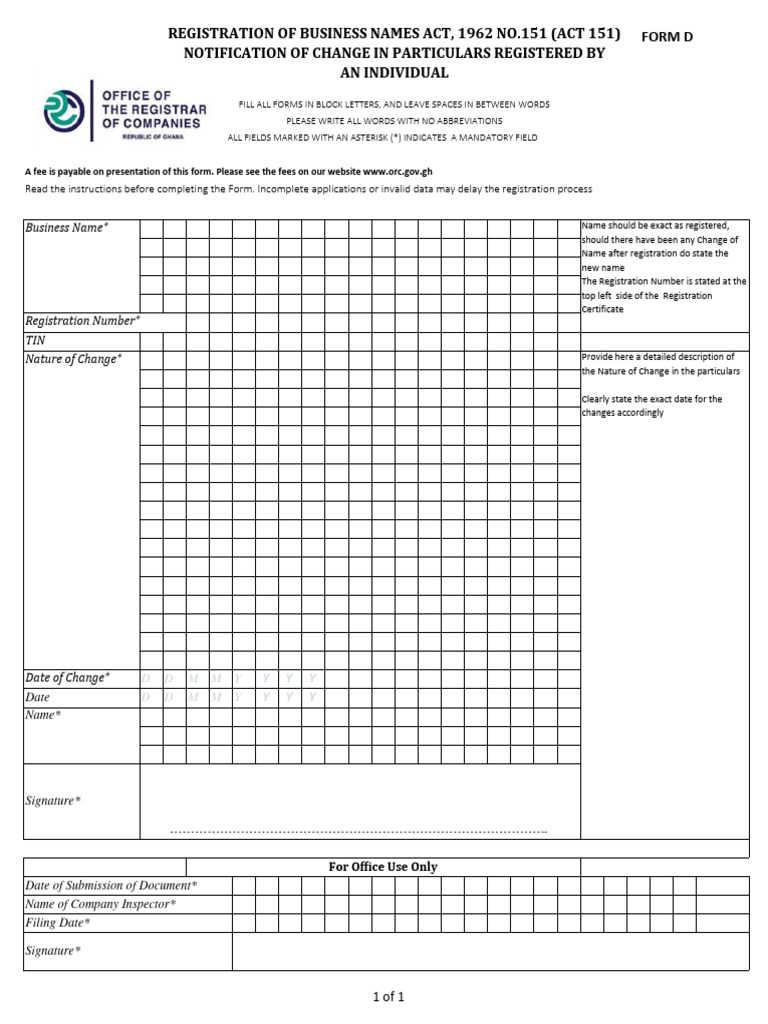 FORM D Change of Particulars | PDF
