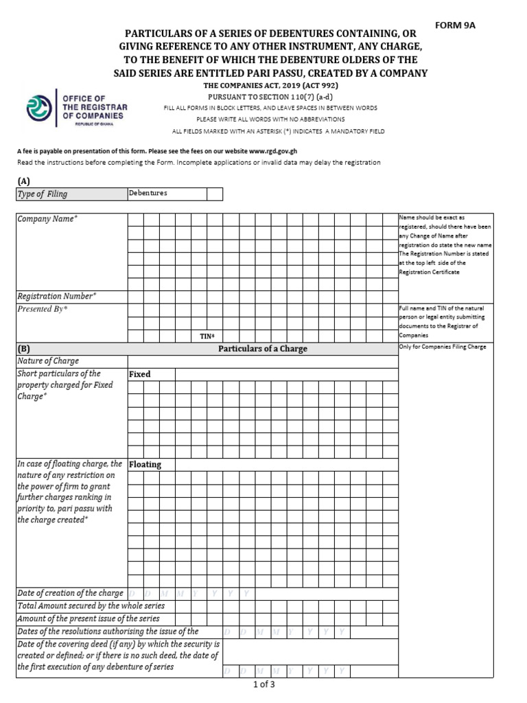 Form 9A, Particuars of A Share of Debentures | PDF