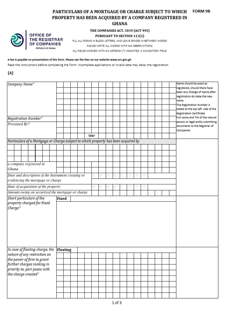 Form 9B, Particulars of A Mortgage of Charge | PDF | Mortgage Law ...