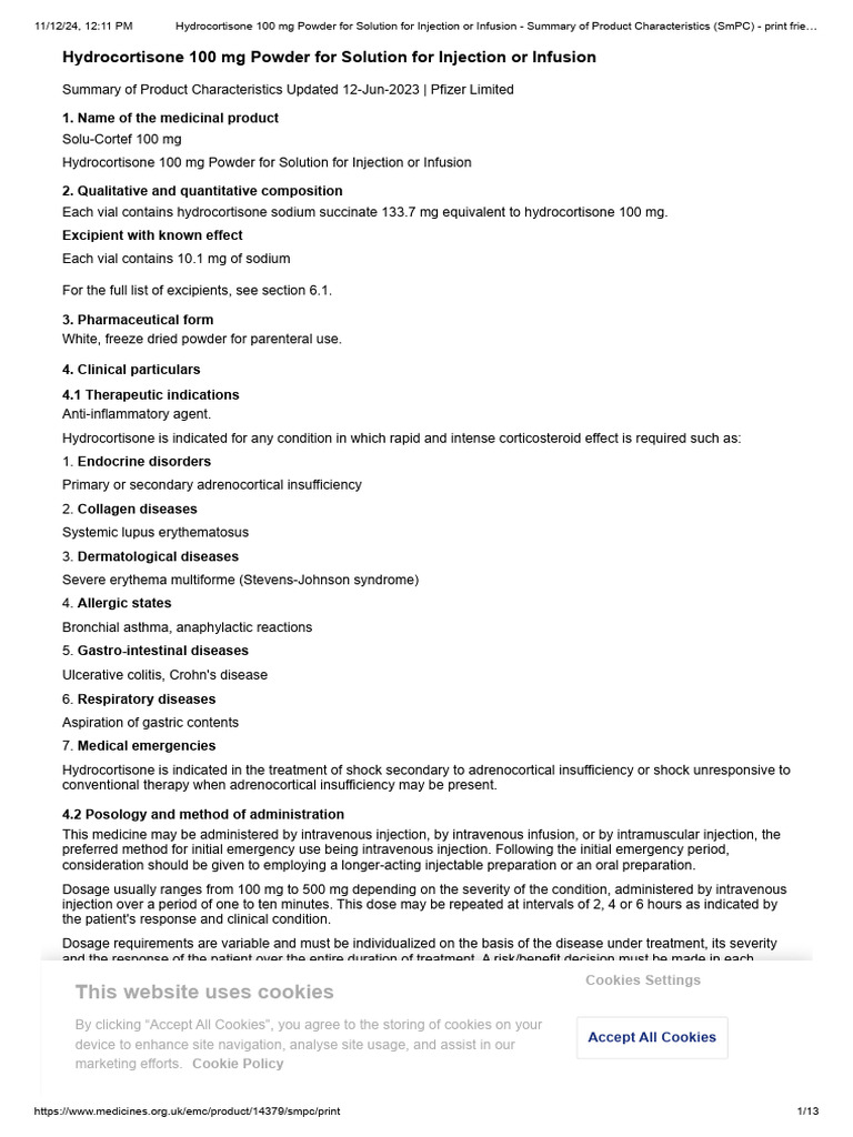 Hydrocortisone 100 MG Powder For Solution For Injection or Infusion ...