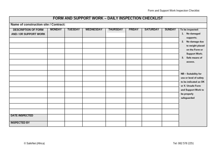 Insp. Checklist 9. Form and Support Work | PDF