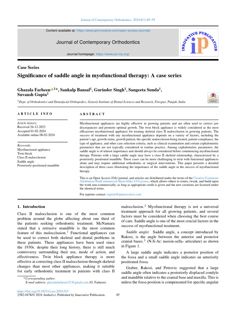 Saddle Angle's Role in Myofunctional Therapy | PDF | Orthodontics ...