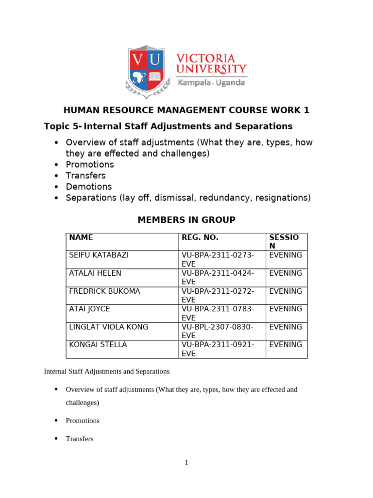 Internal Staff Adjustments Overview | PDF | Layoff | Employment