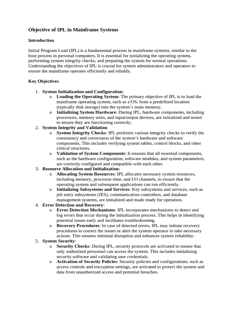 00 Objective of IPL in Mainframe Systems | PDF | Booting | Operating System