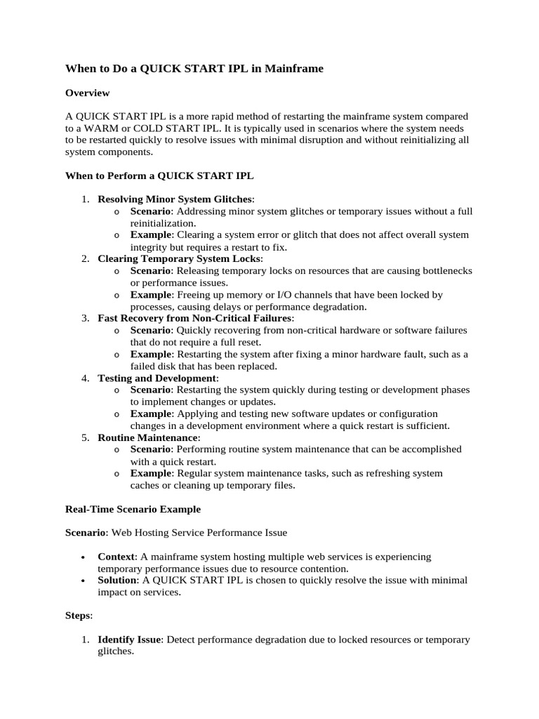 003 When To Do A QUICK START IPL in Mainframe | PDF | Booting ...