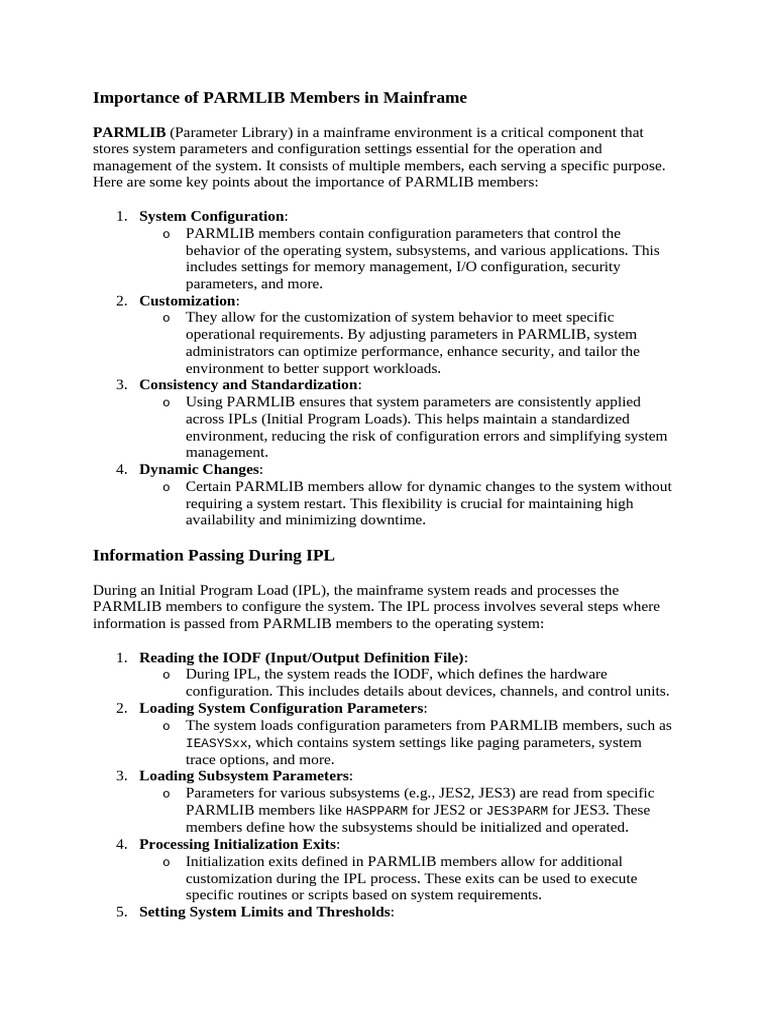 Role of PARMLIB in Mainframe IPL | PDF | System | Booting