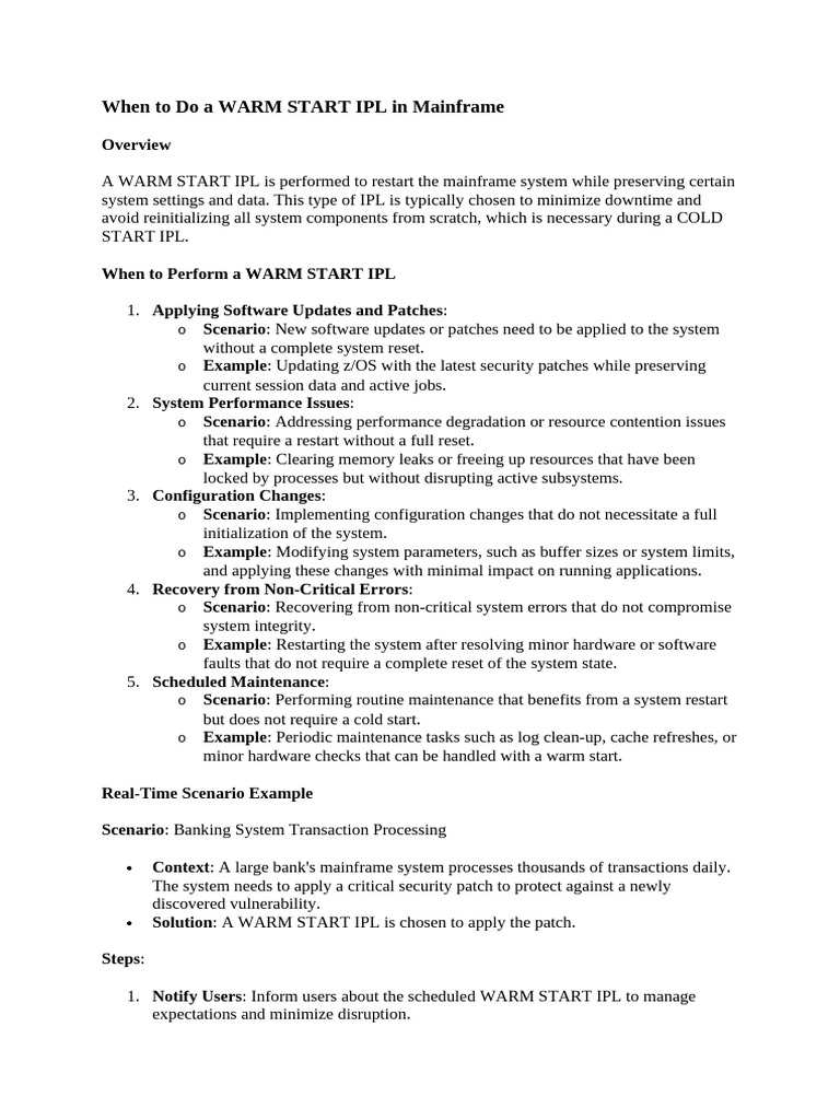 002 When To Do A WARM START IPL in Mainframe | PDF | Booting ...
