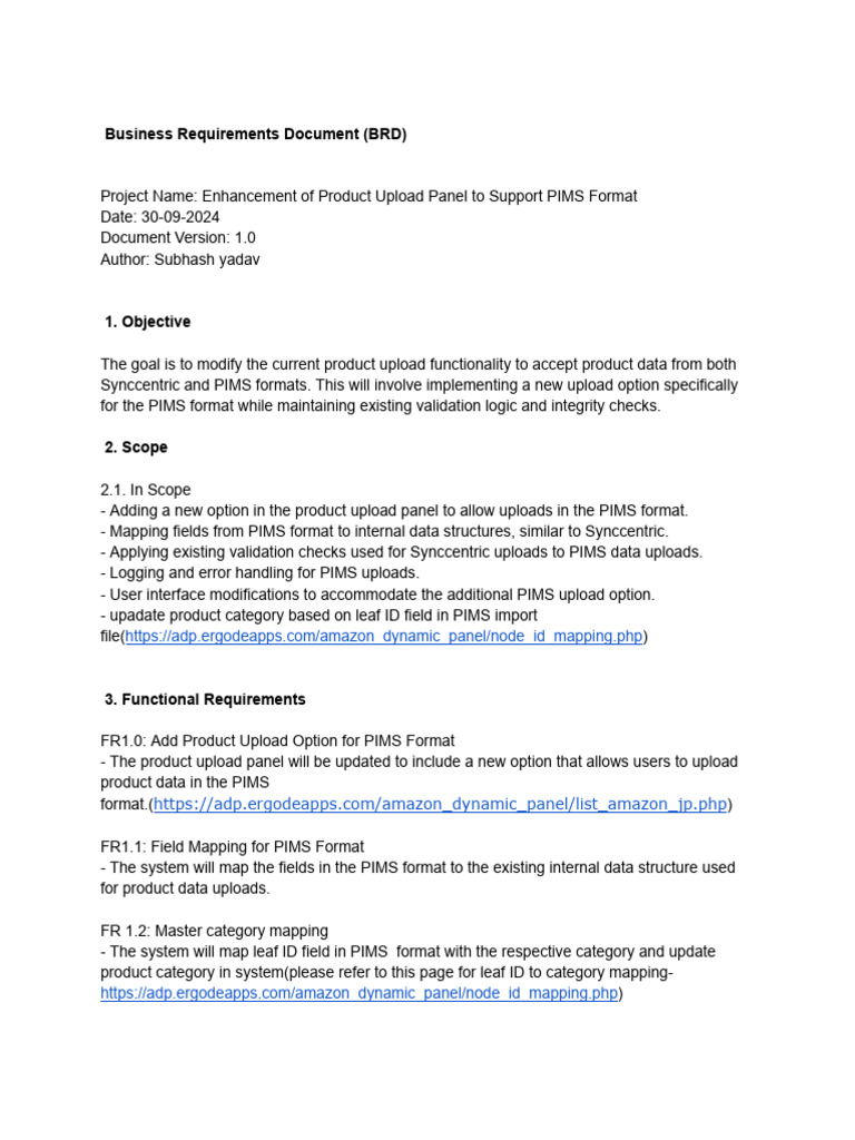 BRD PIMS Data IMPORT MAPPING | PDF | Usability | Systems Engineering