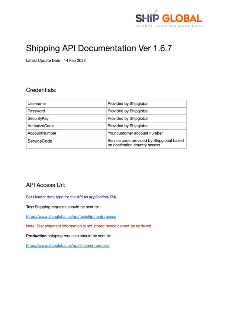 SGUS Shipping API 1.7.1 | PDF